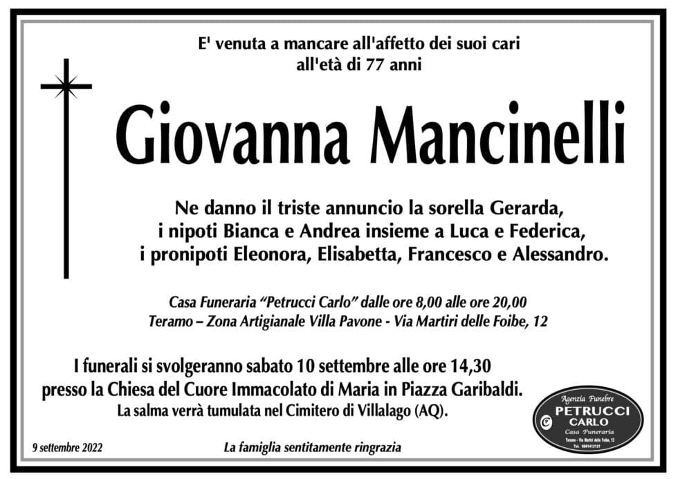 MANCINELLI GIOVANNA – Onoranze funebri Petrucci